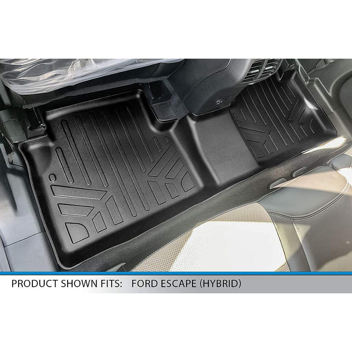 SMARTLINER All Weather Custom Fit Floor Mats 2 Row Liner Set Black Compatible with 2020-2023 Ford Escape (Hybrid Models Only)