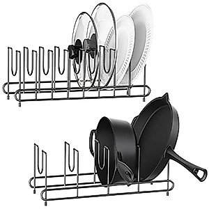 [Pack of 2] Pan Lid Organizer, Pan Organizer for Kitchen Inside Cabinet, Lid organizer for the pots and pans, Plates Holder Organizer for the Lid, Dish, Baking Pan, Chopping Board on Countertop (Black)