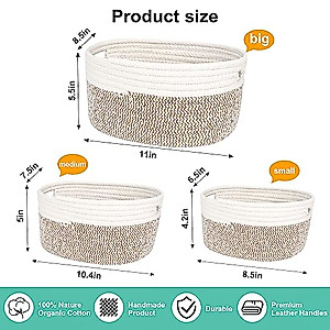 Storage Baskets for Shelves, Set of 3 Storage Baskets with Handles for Living Room, Bathroom Nursery Shelves (Mixed Camel+White)