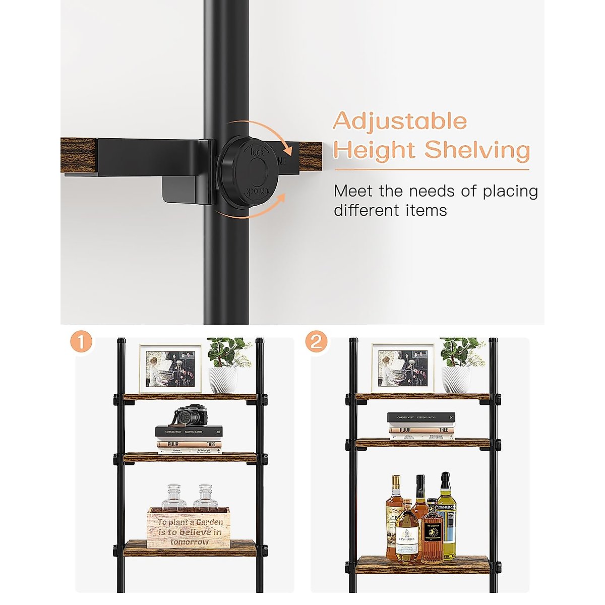 ALLZONE Adjustable Tall Narrow Bookshelf for Bedroom,4-Tier Ladder Bookshelf for Small Spaces,Tension Mount Small Book Shelf and Tall Bookcases, 64 to 113Inch Height Skinny Bookshelf with Open Storage