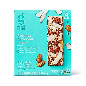Organic Almonds and Coconut Fruit and Nut Bar Gluten Free Nutrition Healthy Snack with Calcium, Iron and Potassium, 4 Bars