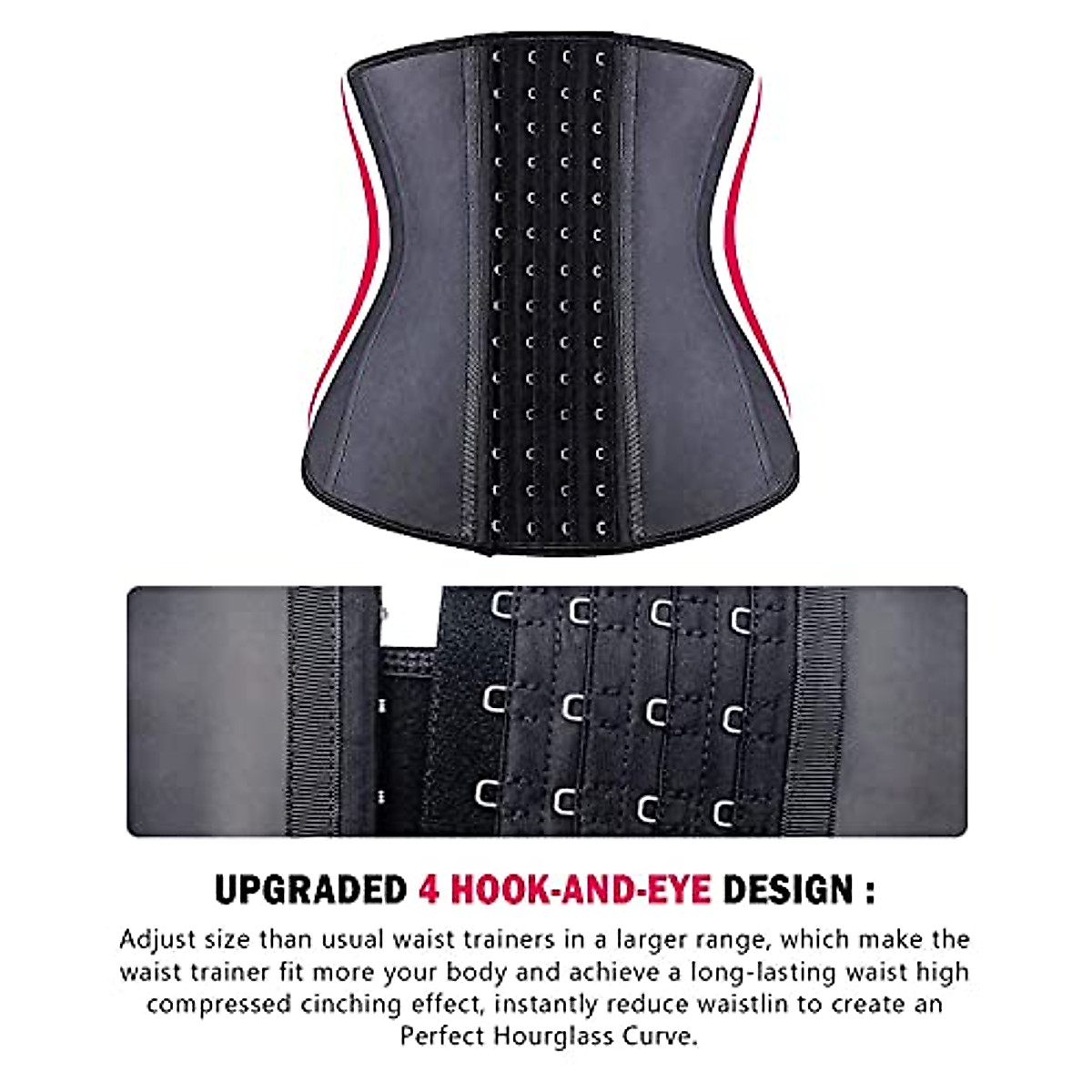 YIANNA Waist Trainer for Women Tummy Control Corsets Hourglass Sports Girdle Body Shaper 4 Hooks, (Size M, Black)