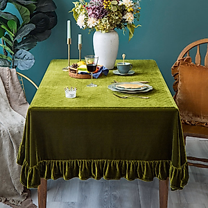 GLORY SEASON Velvet Tablecloth Luxurious Solid Rectangle Table Cloth,Oblong Retro Farmhouse Ruffle Tablecloths Washable Table Cover for Party Wedding Baby Shower Kitchen Dinning Tabletop Decoration