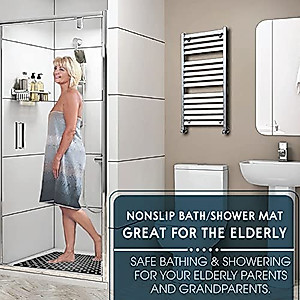 ENKOSI Large Square Non Slip Shower Mat | 27 x 27-inch Shower Mats for Showers Anti Slip - Square Shower Stall Mat for Bathroom Shower Floors | Secure Suction Cups and Drain Holes (Grey)