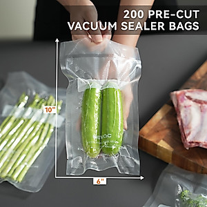 6" x 10" Precut Vacuum Sealer Bags, 200 Count, Includes 5 Liquid Block Bags & 5 Bone Guard Pieces, Heavy Duty for Food Storage, Sous Vide & Meal Prep, Wevac