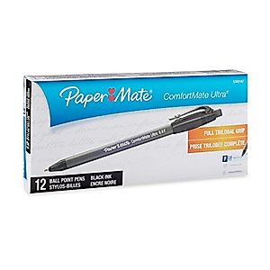 Paper Mate Comfortmate Retractable Fine Point Ballpoint Pens, 12 Black Ink Pens (6380187)