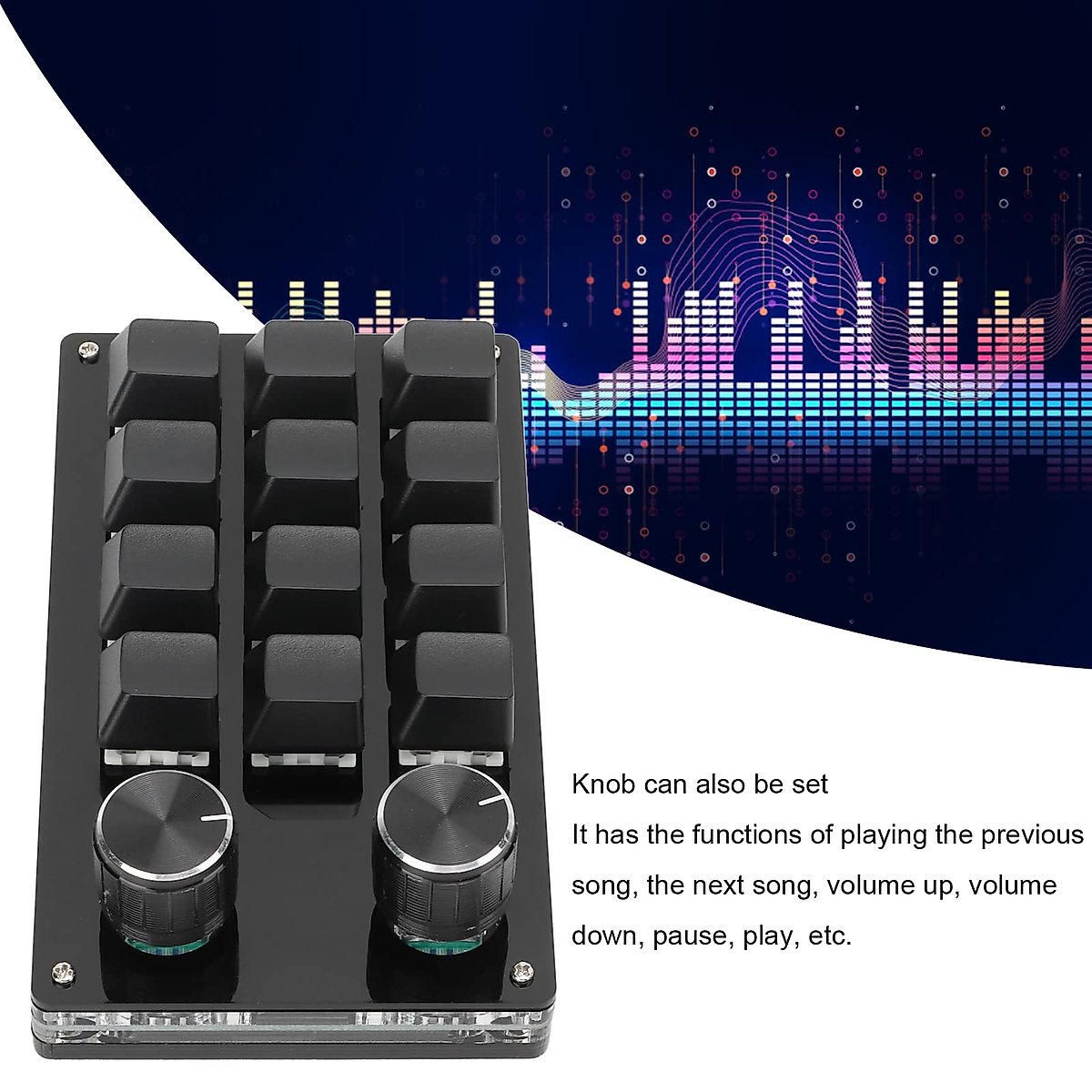 One Handed Macro Mechanical Keyboard Portable USB Mini 12 Key Multifunction DIY Programmable Keypad with Knob for Office Gaming Lab(Black)
