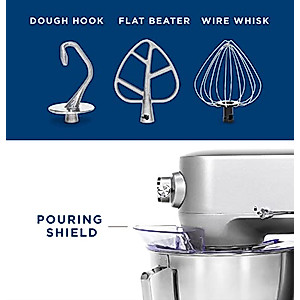 GE Tilt-Head Electric Stand Mixer | 7-Speed, 350-Watt Motor | Includes 5.3-Quart Bowl, Flat Beater, Dough Hook, Wire Whisk & Pouring Shield | Countertop Kitchen Essentials | Granite Gray