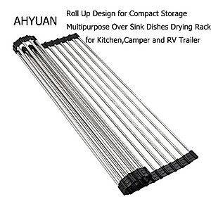 Ahyuan Roll up Dish Drying Rack Over The Sink Dish Drying Rack Dish Racks for Kitchen Counter Dish Rack Over Sink Camper Accessories Dish Drying Rack (Black, 13.8''Wx17.7''L)