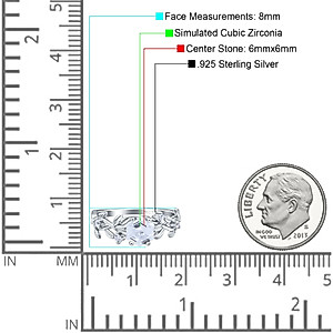 OMRANII Simulated Cubic Zirconia Size-9 Hexagon vintage style Wedding Engagement Ring Round CZ 925 Sterling Silver