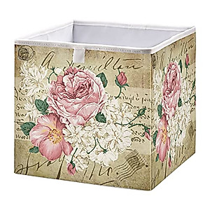 ALAZA Foldable Storage Bins, Vintage Shabby Chic Pink Rose Floral Storage Boxes Decorative Basket for Bedroom Nursery Closet Toys Books