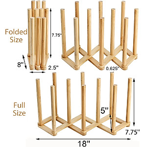 Yesland 2 Pack Wooden Bottle Drying Rack - Retractable Bamboo Dish Drying Rack Plastic Bag Drying Stander Holder for Water Bottles, Dish, Plate, Cup, Book, Pot Lid, Cutting Board, Reusable Baggies
