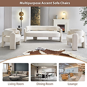 Tmsan Modern 3 Seat Curved Sofa, Upholstered Boucle Accent Sofa, Comfy Small Couch for Living Room, Dining Room, Reception, Beige