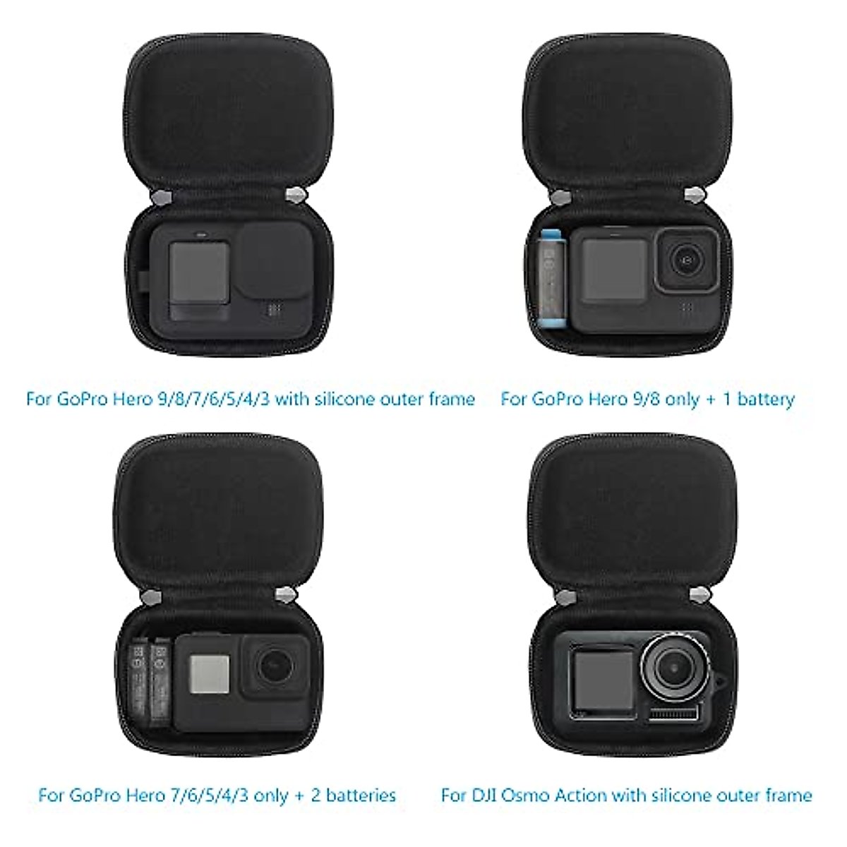 JSVER Case For GoPro Carrying Case for GoPro Hero 10, Hard Shell Travel Storage Case for Hero 11/10/9/8/7/6/5/4/3, Osmo Action 3, AKASO EK7000, Campark ACT74, YI Action Camera (Black)