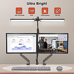 LED Desk Lamp, Desk Lamps for Home Office, 24W 1300lm Double Head Architect Desk Lamp, 28in Swing Arm Desk Light with Clamp, 3 Color Modes 10 Levels Dimmer Light for Working/Reading/Hobby Craft