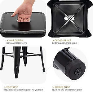 Vogue Furniture Direct 24 Inch Metal Bar Stools, Backless Counter Height Barstools, Indoor Outdoor Stackable Stools with Square Seat, Set of 2 (Distressed Black)