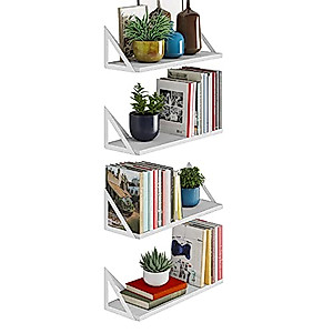 Wallniture Minori White Floating Shelves, Bookshelf Living Room Decor, Bathroom Storage, Kitchen Organization, Shelves for Bedroom Set of 4