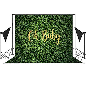 Oh Baby Green Leaves Backdrop Boy Girl Baby Shower Photography Background Newborn Announce Pregnancy Birthday Party Decorations Supplies Banner Photo Studio Props 7x5ft