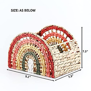 YRMT Wicker Storage Basket Water Hyacinth Woven Basket for Shelves Pantry Rainbow Decoration Semicircle Storage Basket with Built-in Handle Small Natural 9.1" x 7.5" x 7.5"