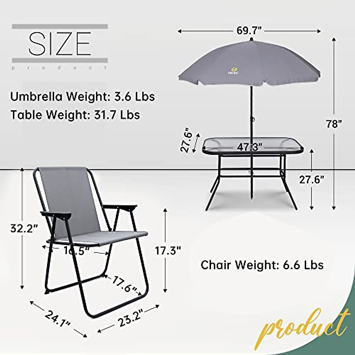 Nice C Outdoor Dining Sets, Patio Furniture Set, 8 Piece Patio Set with Umbrella, Garden Outdoor Furniture Table Set with Tilted Removable Umbrella, Glass Table, and 6 Folding Chairs