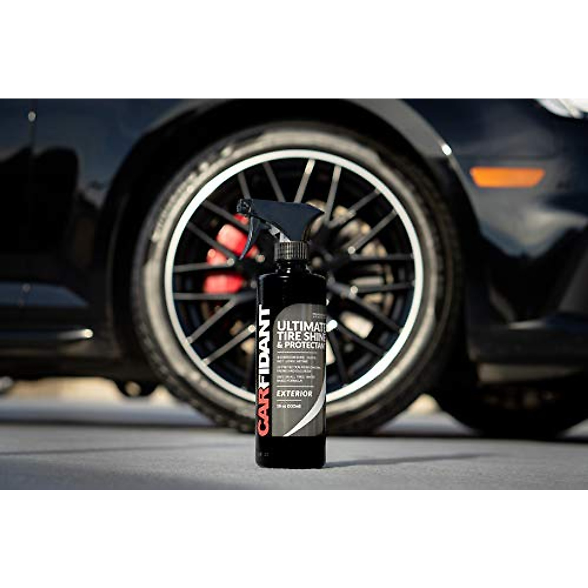 Carfidant Car Tire Shine Spray Kit - Tire Dressing & Rubber Protectant - Dark, Wet Look with No Grease and No Sling! Tire Black Tire Shine with Applicator Pad
