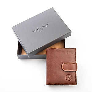 Maxwell Scott - Mens Compact Luxury Leather Mens Small Wallet with Button Fastener - Made in Italy - The Pietre Chestnut Tan