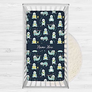 Personalized Lazy Sloth Baby Crib Sheets with Name, Customized Fitted Crib Bedding Sheets for Baby Boys Girls, Pack and Play Sheets, Crib Mattress Sheets, Mini Crib Sheet | Name Crib Sheets
