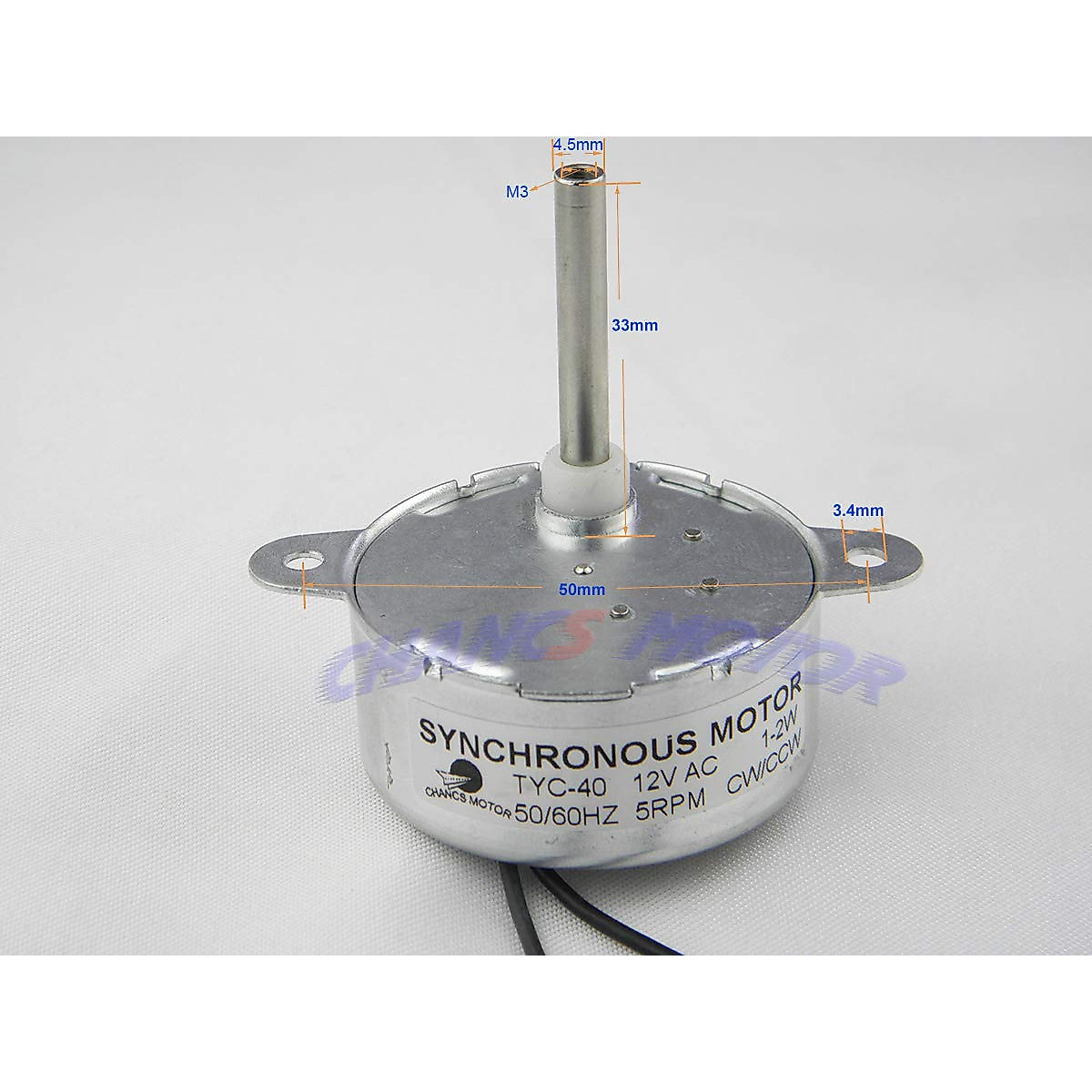CHANCS Synchronous Motor TYC-40 AC 12V 5RPM Shaft Length 33mm for Christmas Decoration Micro Motor