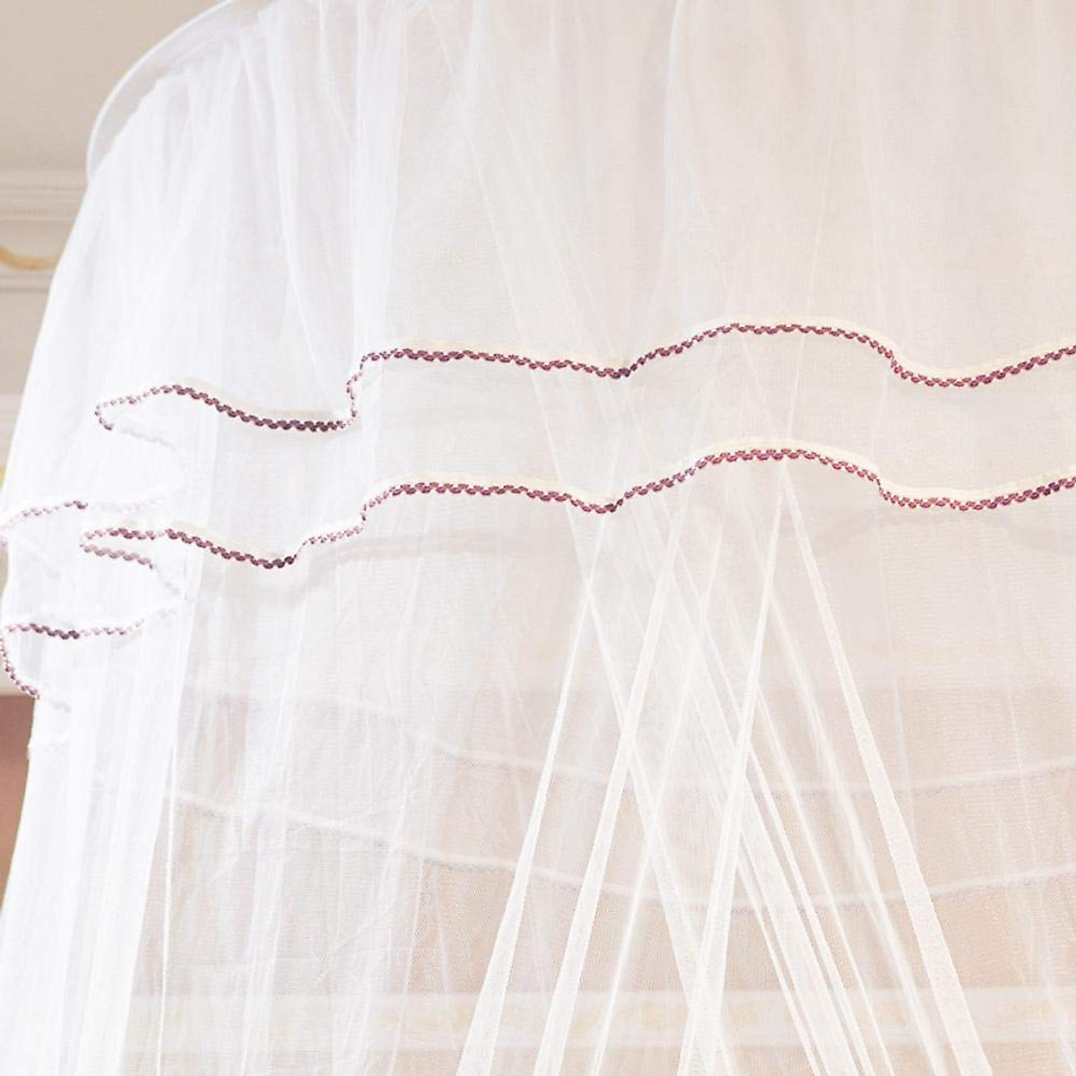 Pokerty Bed Mosquito Net, Breathable 360° Round Canopy Lace Princess Style Mosquito Net Bed Curtain Netting for Bedroom Decoration(White)