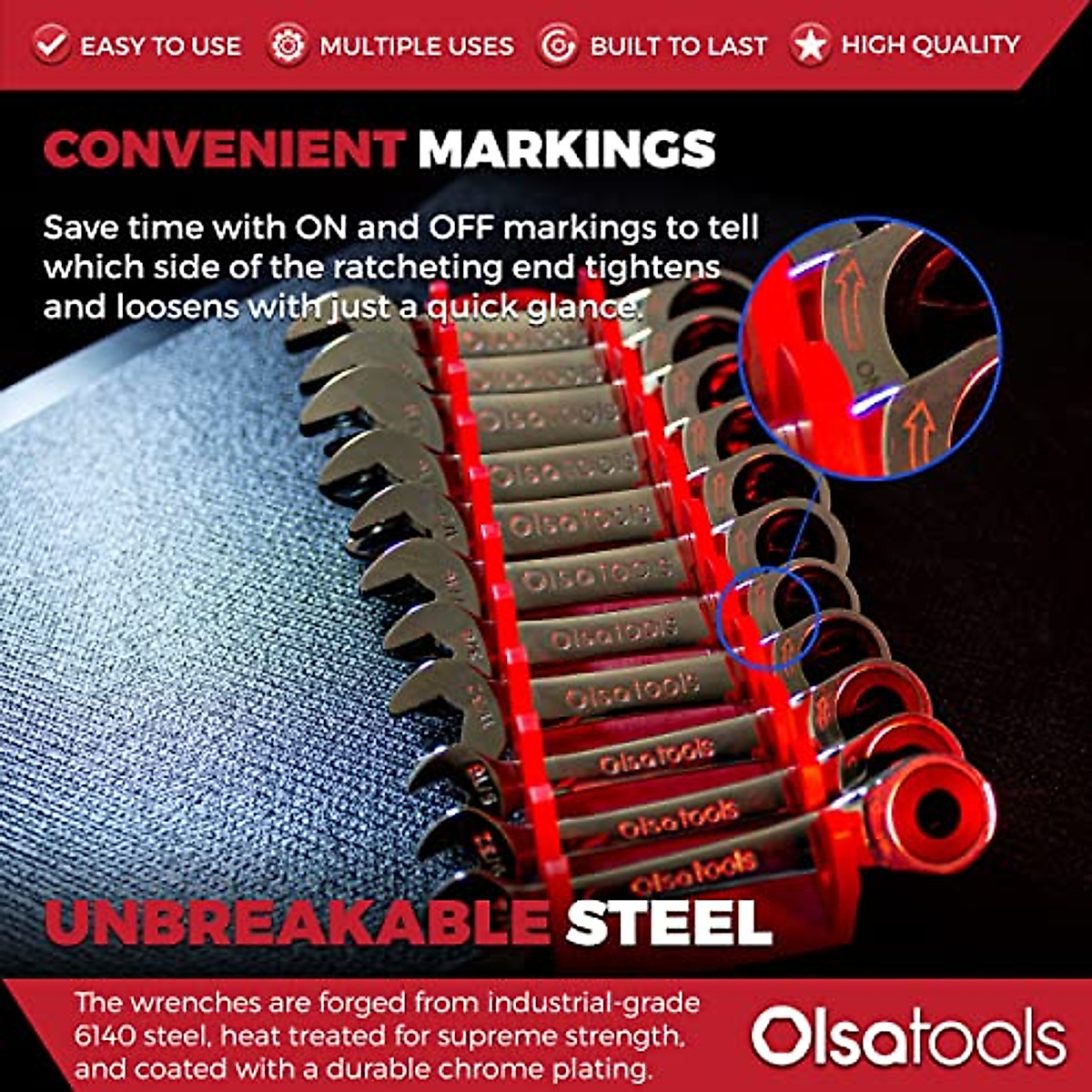 Olsa Tools Stubby Ratchet Wrench Set (SAE 11pc) | 6-Point Box End Ratchet Wrenches Set | 120 Tooth Ratcheting Wrench Sets | Works on Stripped and Rounded Bolts | Professional Grade Spanner Wrench