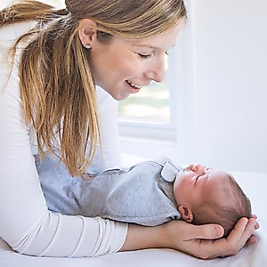 Woombie Simply Baby Swaddling Blanket I Soothing, Cotton Baby Swaddle I Wearable Baby Blanket, Grey Lullaby, 0-3 Months