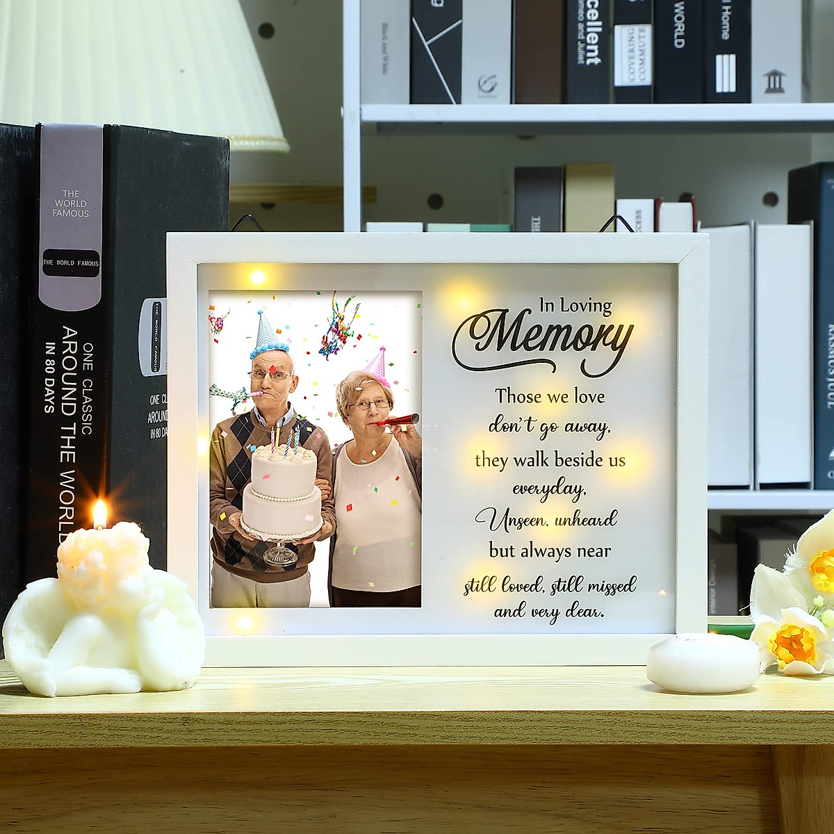 Karenhi Loving Memory Sympathy Gift Memorial Gift Sympathy Gift for Loss of Loved One 8" x 10" LED Memorial Shadow Photo Box Fits 6 x 4 in Pictures Photos