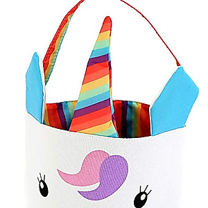 Unicorn Easter Basket Canvas Cartoon Easter Basket Bag for Eggs Hunts (Rainbow Unicorn)