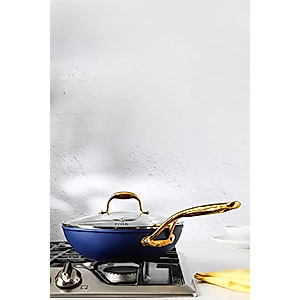 frök All-In-One Platinum Non-Stick Fry Pan Meets Wok with Lid, 11-Inch, Blue & Gold
