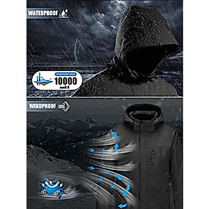FREE SOLDIER Men's Waterproof Ski Snow Jacket Fleece Lined Warm Winter Rain Jacket with Hood Fully Taped Seams(Black,XL)