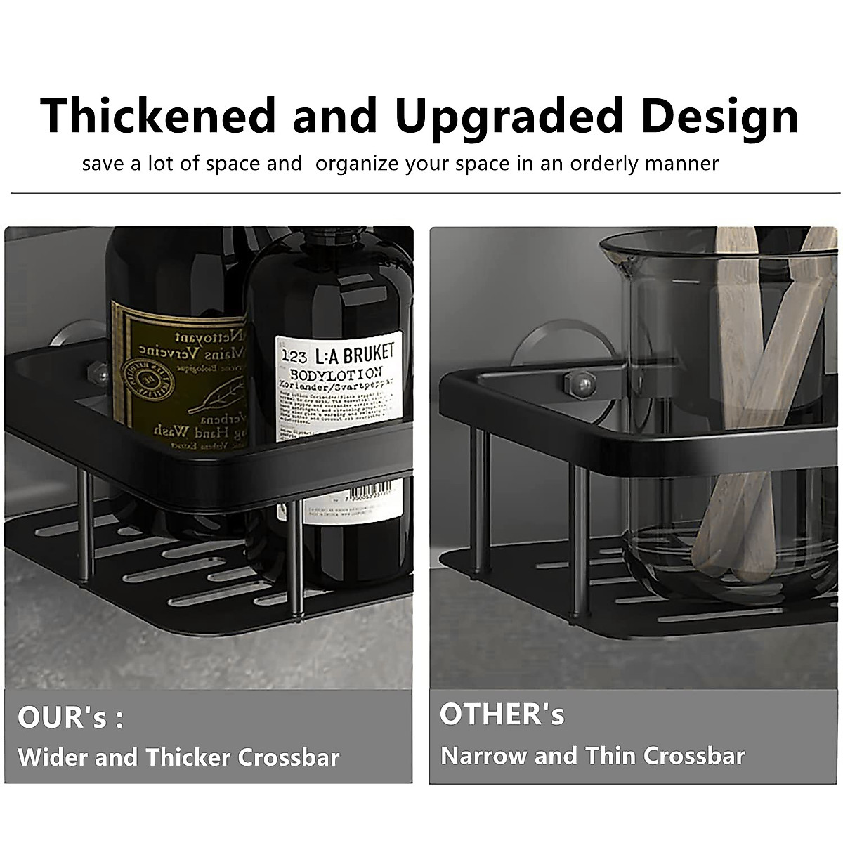 2 Pack Shower Caddy Shelf Organizer with 1 Soap Dish Holder Upgraded No Drilling Adhesive Wall Mounted Shower Caddy Basket Shelves Shower Storage Organizer Rack for Bathroom Kitchen (Matt Black)