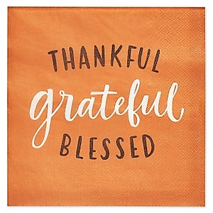 American Greetings 50-Count 6.5 in. x 6.5 in. Lunch Napkins, Thankful Thanksgiving Party Supplies