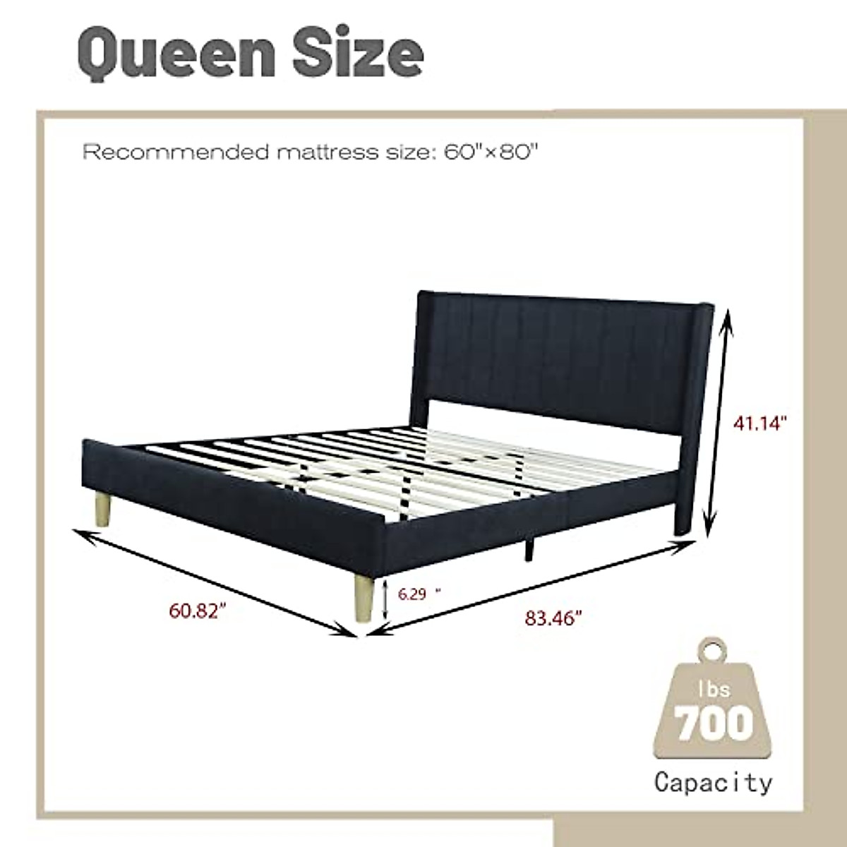 AGARTT Upholstered Platform Bed Frame Queen Size with Headboard and Footboard/Wooden Slats Support/No Box Spring Needed/Easy Assembly,Black Linen