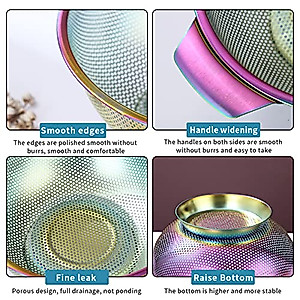 Kyraton Rainbow Colander 5 Quart, Professional Titanium Colorful Plating Stainless Steel Strainer with Heavy Duty Handles and Self Draining Solid Ring Base, Easy Clean and Dishwasher Safe
