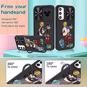 Joyleop (2in1 for Samsung A54 Phone Case Cartoon Cute for Girls Women Teen Kids Girly Phone Covers Fun Unique Pattern Design with Slide Camera Cover+Ring Holder for Samsung Galaxy A54 5G 6.4", Black
