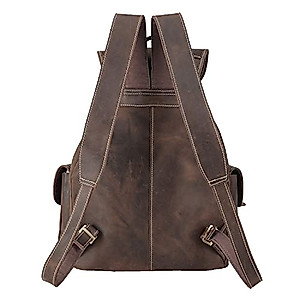 Polare Vintage Full Grain Leather Rucksack Backpack Casual Travel Satchel Bag Daypack For Men Women Dark Brown