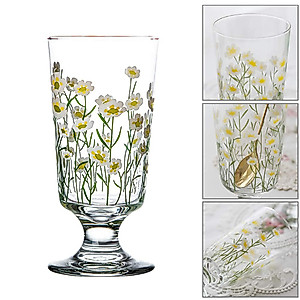 Cabilock Glasses Goblets Vintage Drinking Glass Daisy Beverage Glasses Water Cup Coffee Milk Tumbler for Wine Beer Cocktails Iced Juice (200-300ML)
