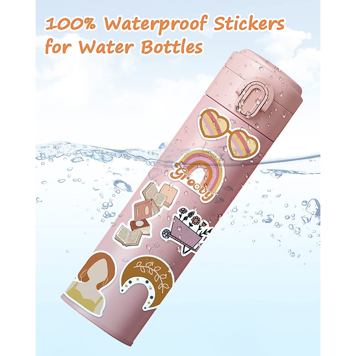 200 Pcs Water Bottle Stickers for Teens Girls, Cute Boho Preppy Stickers for Water Bottles, Waterproof Vinyl Stickers Aesthetic, Laptop Journal Scrapbook Stickers, Cute Sticker Pack Warm Colour