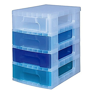 Really Useful Box® Tower Drawer, 4 Drawers, 7 Liters, 18"H x 15 3/4"W x 12"D, Clear Blue