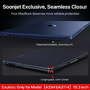 Soonjet Compatible for MacBook Air 15 inch Case 2023 2024 New M3 M2 [100% Match Official Color] [Ultra Thin Armor] Protective Hard Shell Matte Cover for Laptop Model A3114 A2941 - Midnight Clear
