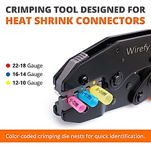 Crimping Tool For Heat Shrink Connectors - Ratcheting Wire Crimper - Crimping Pliers - Ratchet Terminal Crimper - Wire Crimp Tool by Wirefy