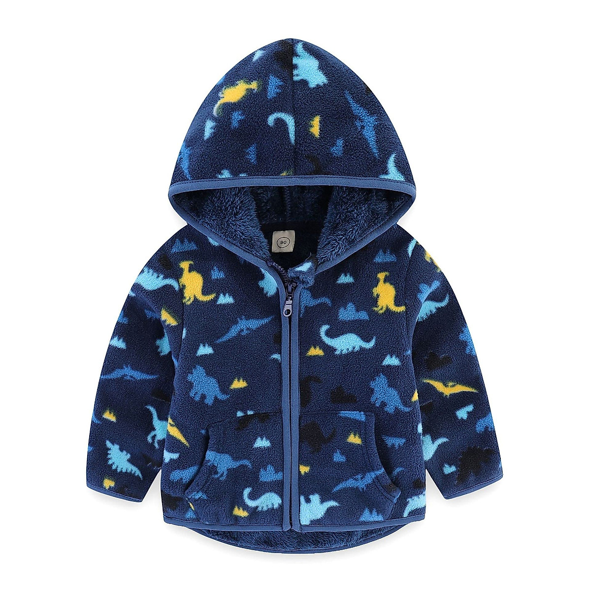 BeiVSlley Toddler Baby Boy Girls Thick Hooded Fleece Jacket Coats, Unisex Cute Prints Kids Warm Autumn Winter Full-zip Outerwear,A-Blue Dinosaur,2-3T