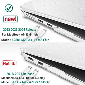 May Chen Compatible with M3 MacBook Air 13.6 inch Case 2022 2023 2024 A3113 A2681 M2 Chip, Plastic Hard Shell Case for MacBook Air 13.6" with Liquid Retina display Fits Touch ID, Clear Glitter