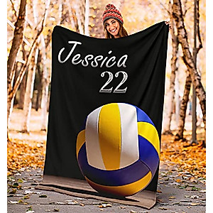 OhaPrints Custom Volleyball Black Volleyball Ball Lover Gift Personalized Name Number Soft Sherpa Throw Blankets Cozy Fuzzy Fleece Throws for Tv Sofa Couch Comfy Fluffy Blanket 30X40 50X60 60X80