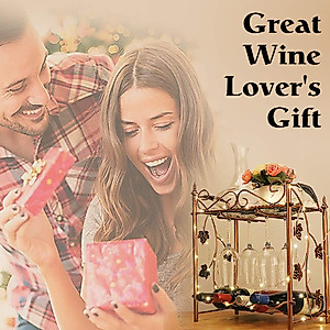 SILKSEA Countertop Wine Rack Freestanding with Wine Glass Rack Metal Wine Holder Storage Stand Organizer for Home Kitchen Décor, Cabinet, Bar, Tabletop Wine Racks Hold 4 Bottle and 6 Glasses, Copper